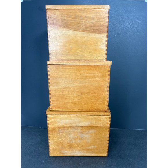 Woodpecker Woodware | Kitchen | Vtg Wooden Canister Set Roosters ...